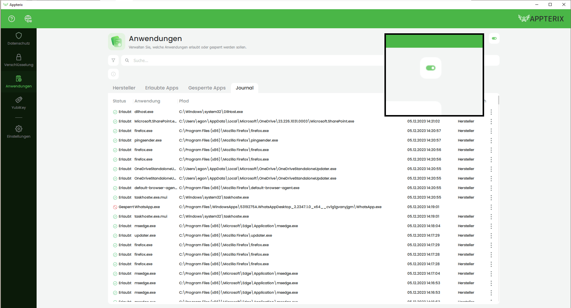 De-/Aktivieren von Application Access am Appterix Agent - Appterix