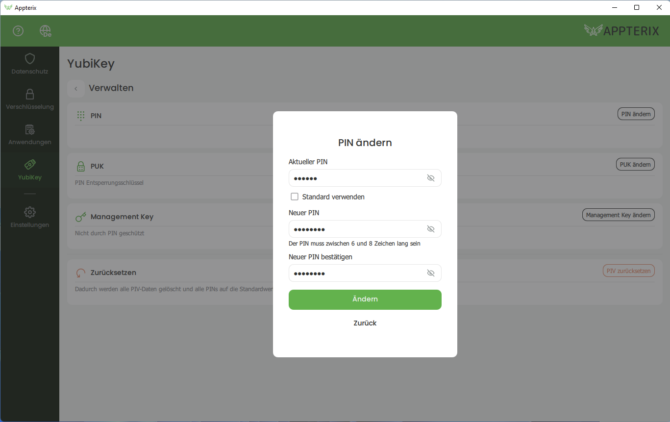 Change YubiKey PIN, PUK and Management Key - Appterix